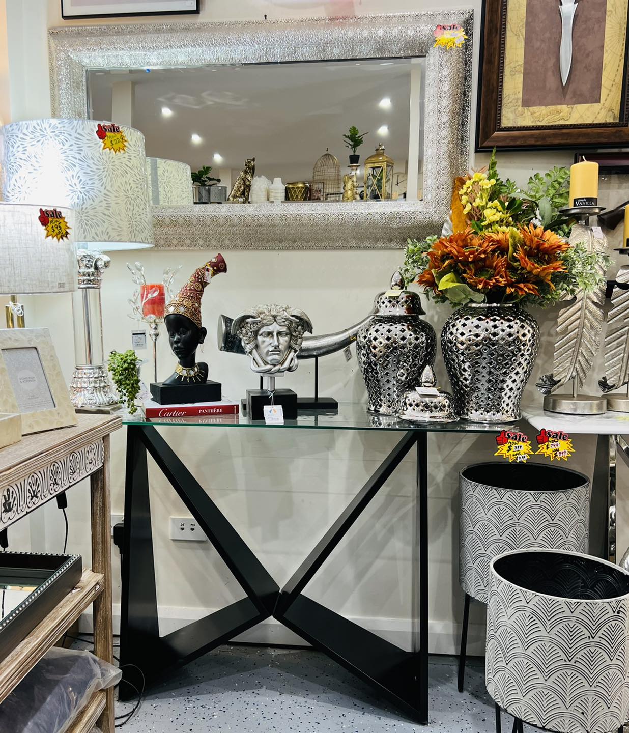 Black Metal Console Table Glass Top - Decor Guru