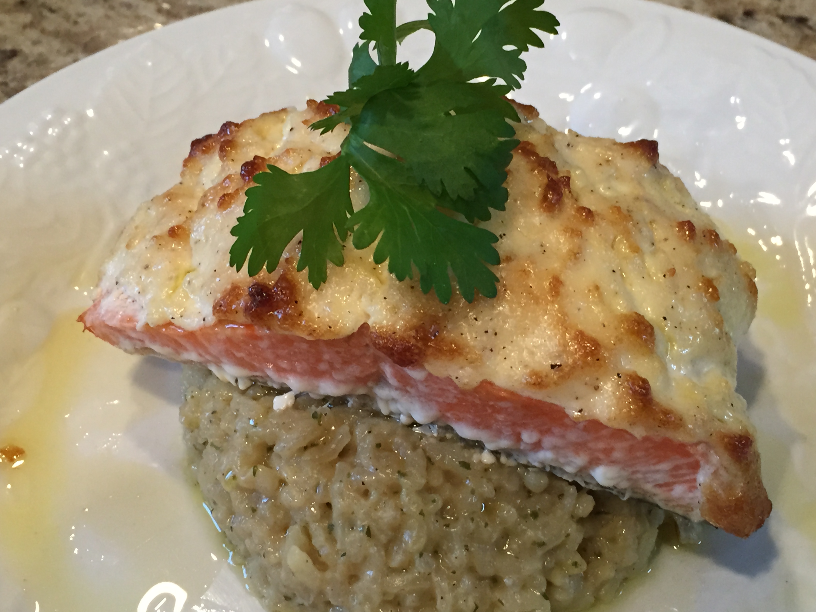 Parmesan Crusted Salmon over Risotto