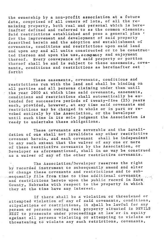 Covenants, Conditions, & Restrictions – Devils Nest Development Nebraska