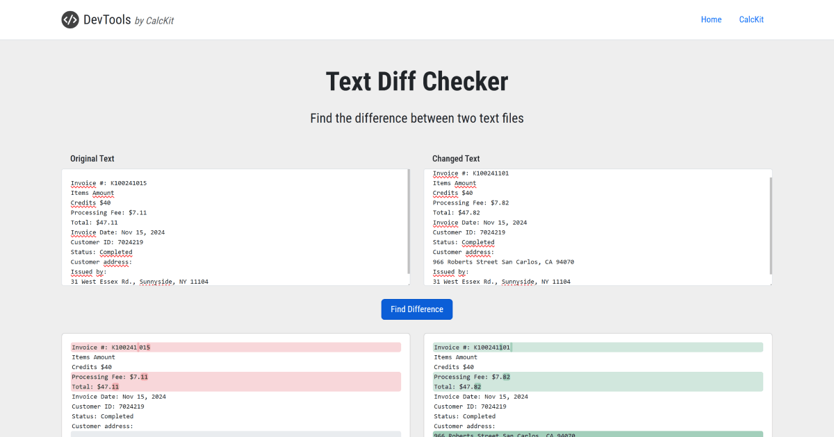 Text Diff Checker Devtools By Calckit