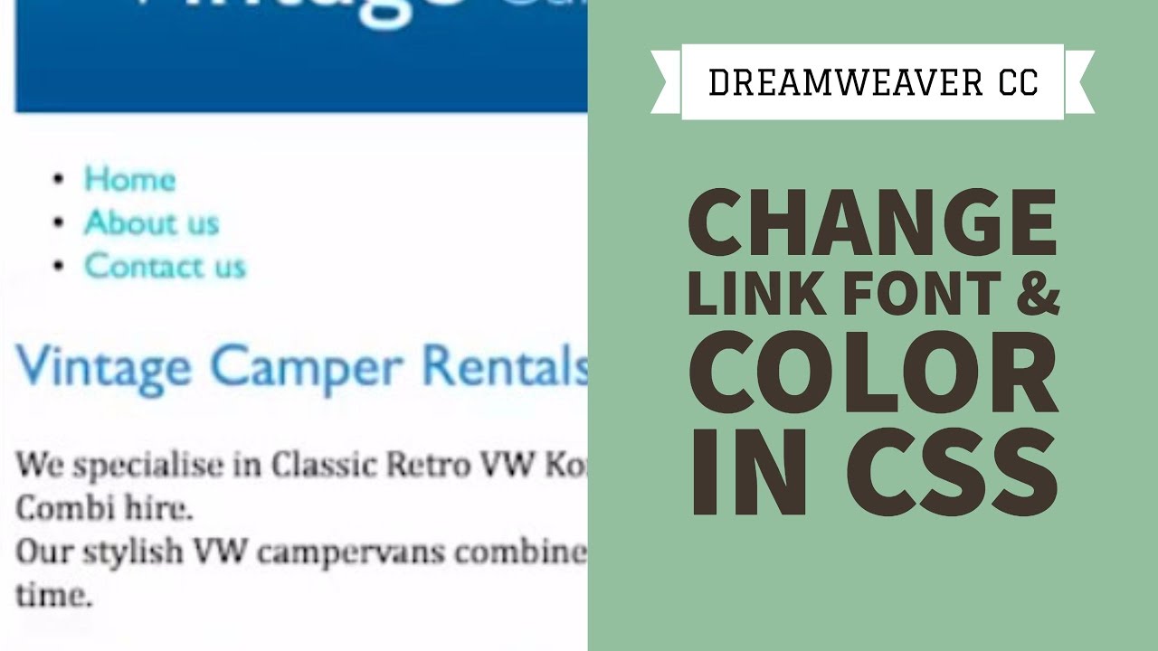 Change Link Font Color In CSS Dreamweaver CC Tutorial 19 34 Change Link Font Color In CSS Dreamweaver CC Tutorial 19 34