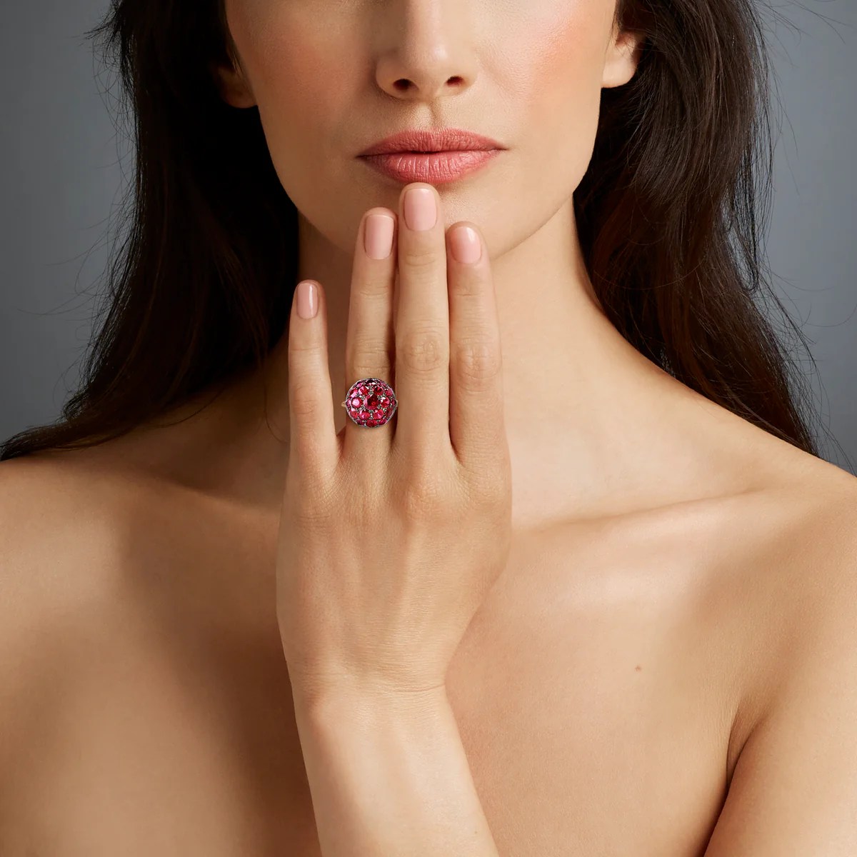 Button Ruby Cocktail Ring