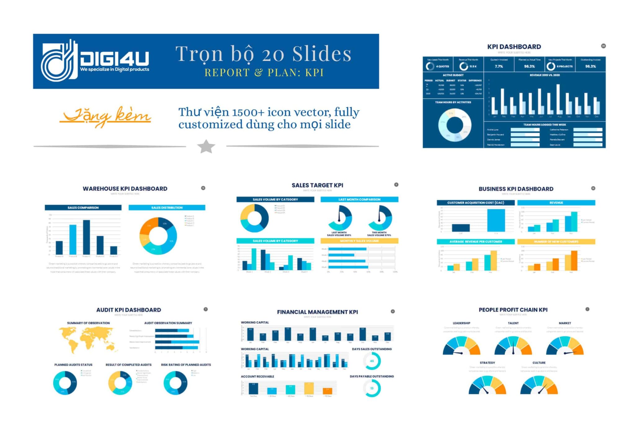 KPI Template - Bộ 20 Slide Mẫu Chủ Đề Quản Lý KPI | Digi-4U