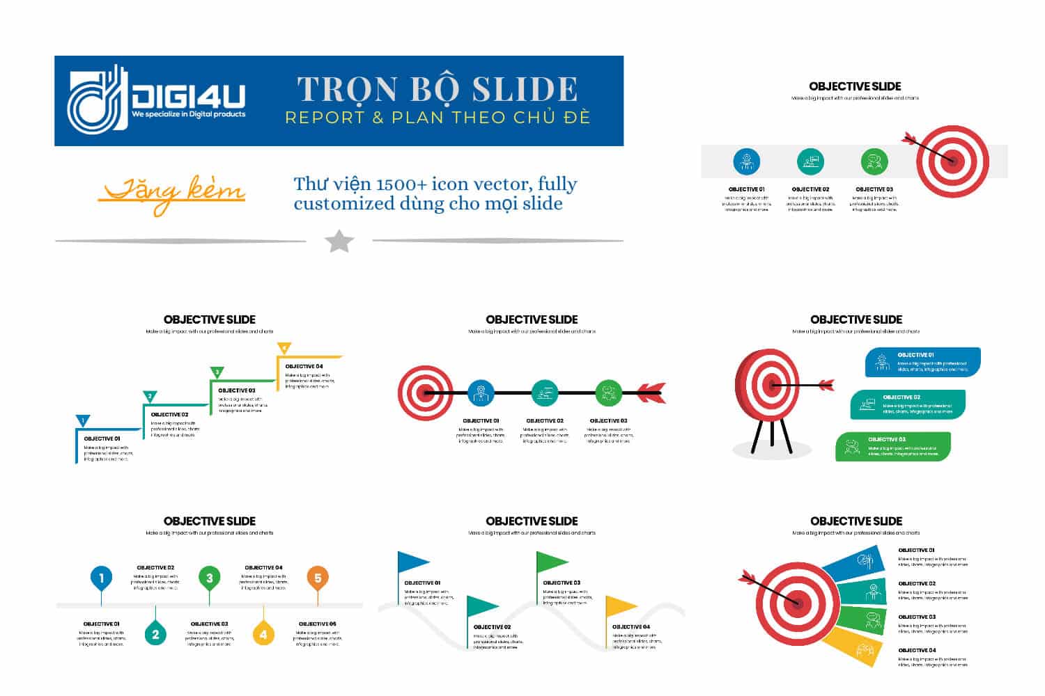 Objective Slide Template - Trọn Bộ 20 Slides Mẫu Về Lập Mục Tiêu | Digi-4U