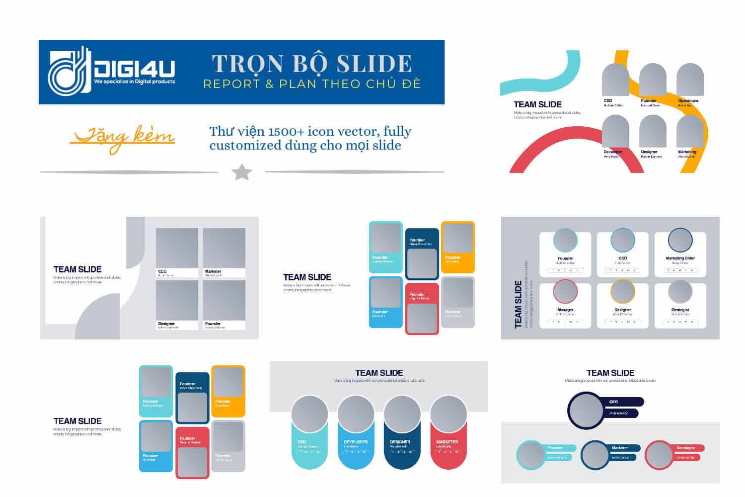 Team Slides Template - Trọn Bộ 20 Slides Mẫu Chủ Đề Đội Nhóm | Digi-4U