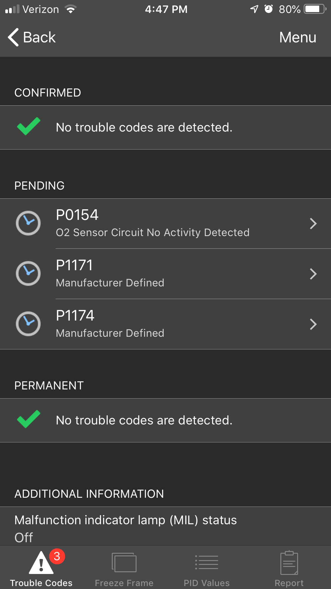 P1174, P0134, P1415, P0154, P1171 codes – The British Mountain Goat