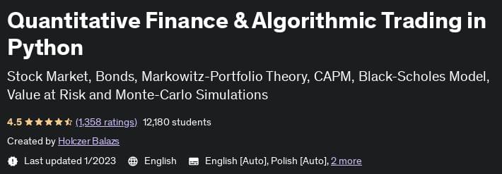 Quantitative Finance and Algorithmic Trading in Python