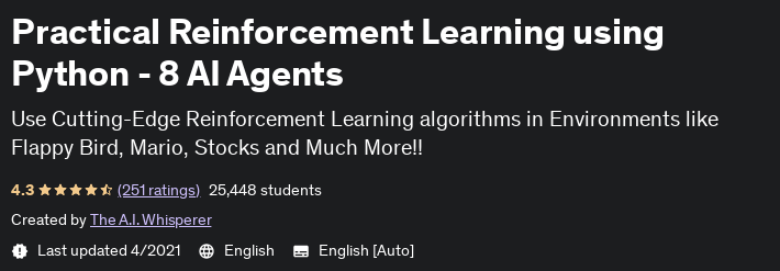 Practical Reinforcement Learning Using Python – 8 AI Agents