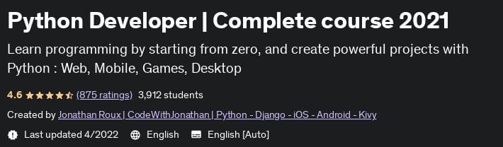 Python Developer | Complete course 2021
