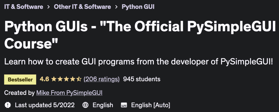 Python GUIs - "The official PySimpleGUI course"