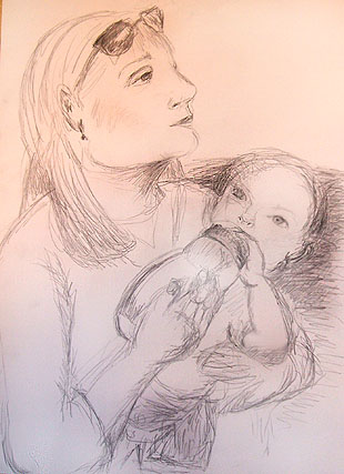 mom and the round headed baby | DrawMo!