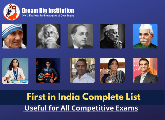 First in India GK Complete List 2022 Dream Big Institution