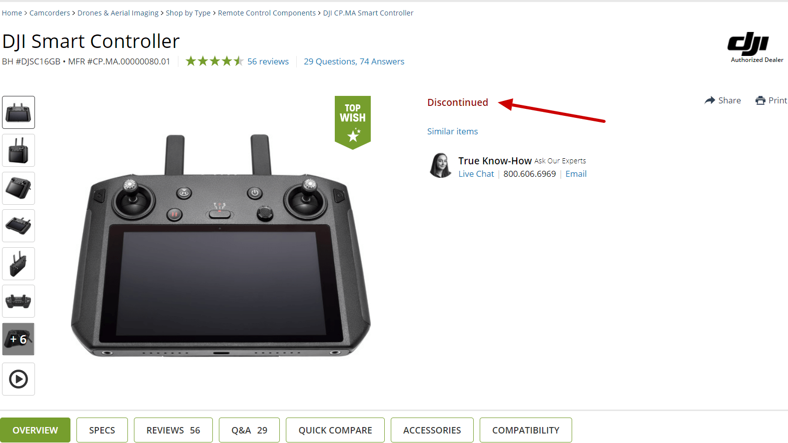 B&H Photo shows DJI Smart Controller as discontinued