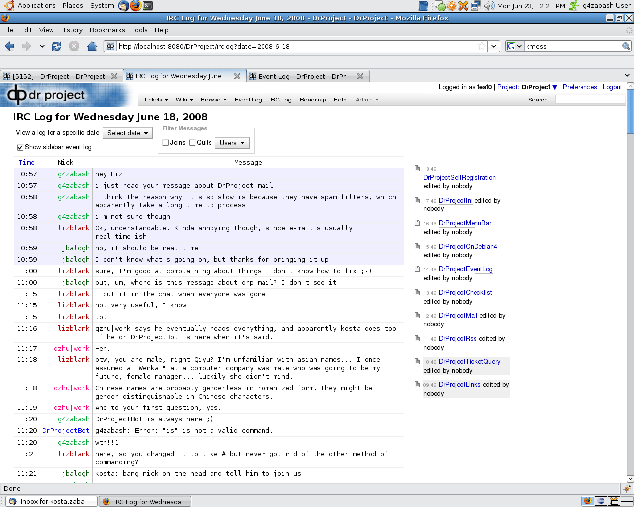 Segmenting IRC logs by DrProject events | DrProject and IRC Integration