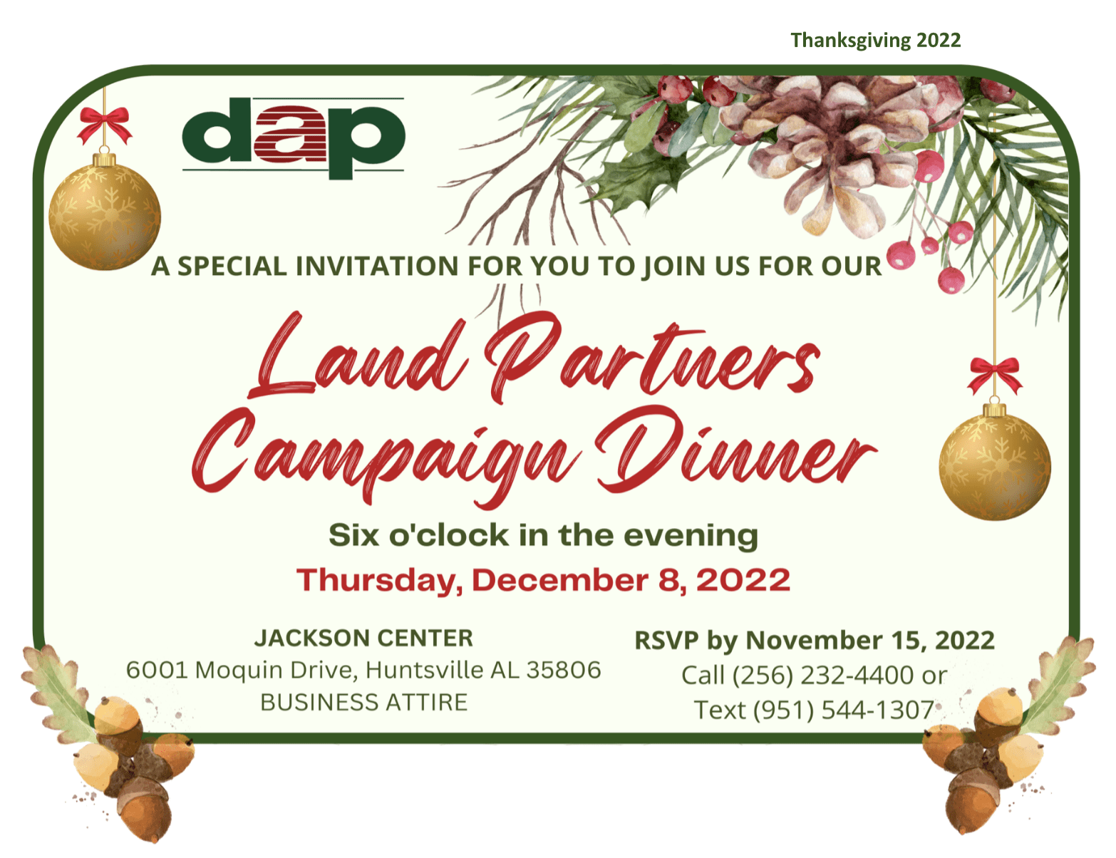 Land Partners Campaign Dinner – Drug Alternative Program