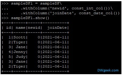 How to Add Column with Default Value to Pyspark DataFrame? - DWgeek.com