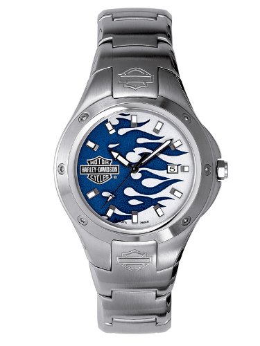 Harley Davidson Bulova Men’s Flame Watch. Silver with blue flame dial ...