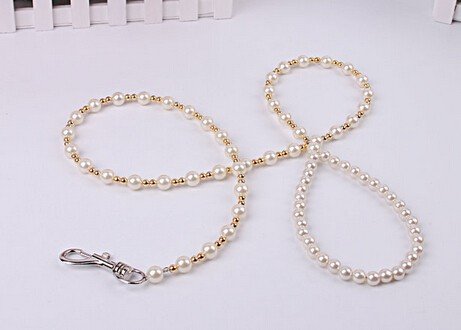 Pearl Beads Pet Dog Lead Leashes, Designer Puppy Dog Hands Free Leashes ...