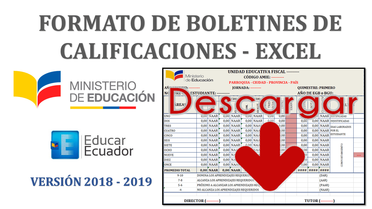 Formato de Boletines de Calificaciones del MinEduc 2018 - 2019