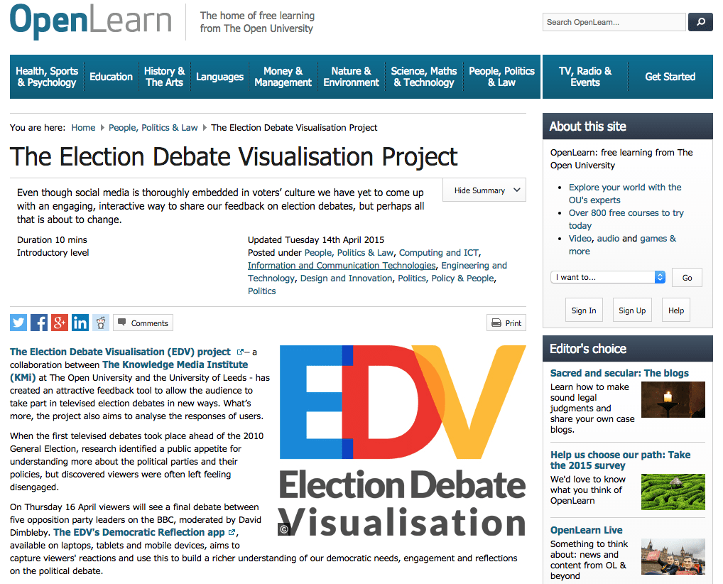 Project Feature on OpenLearn | EDV