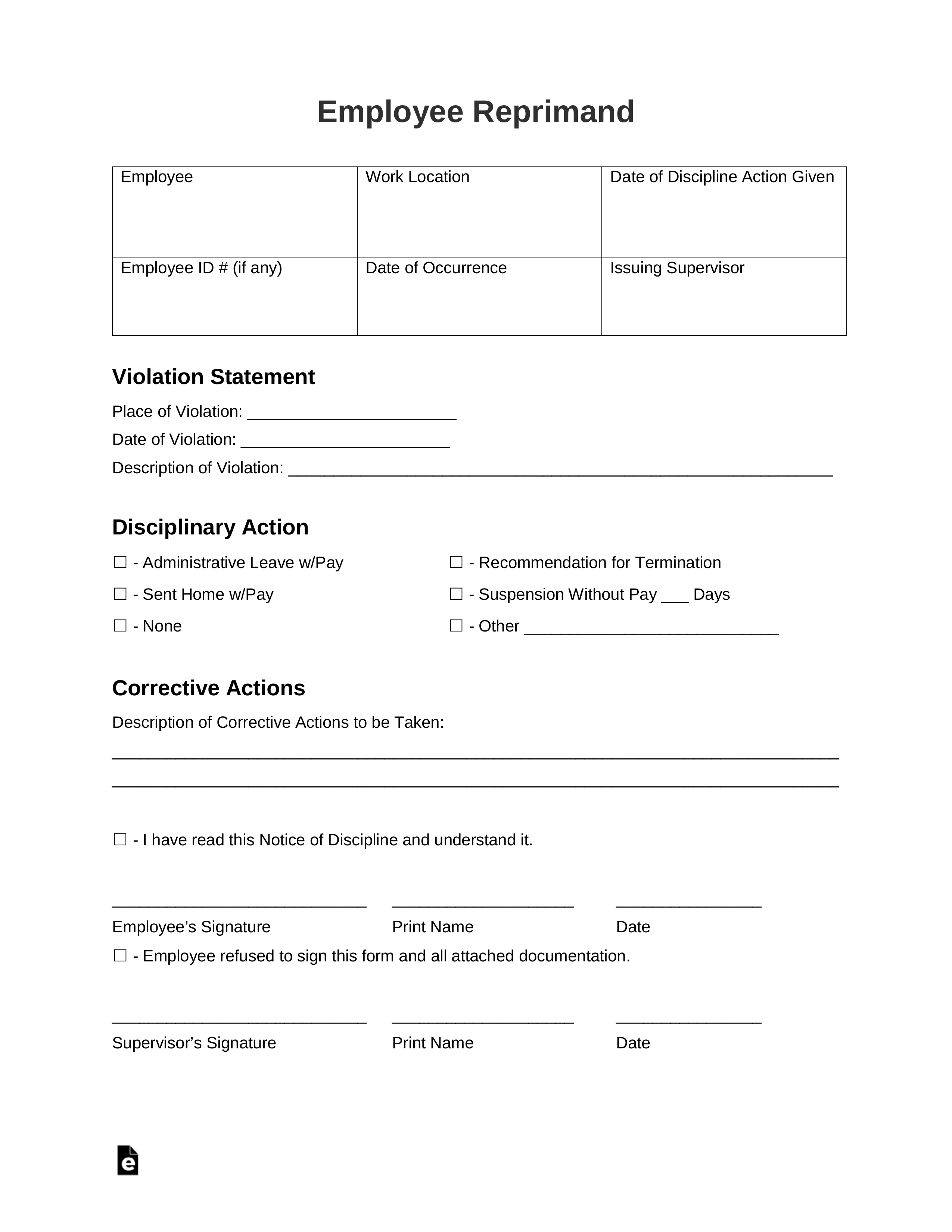 Free Printable Employee Disciplinary Forms