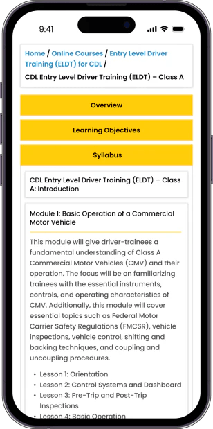Entry Level Driver Training Eldt Class A Eldt Training