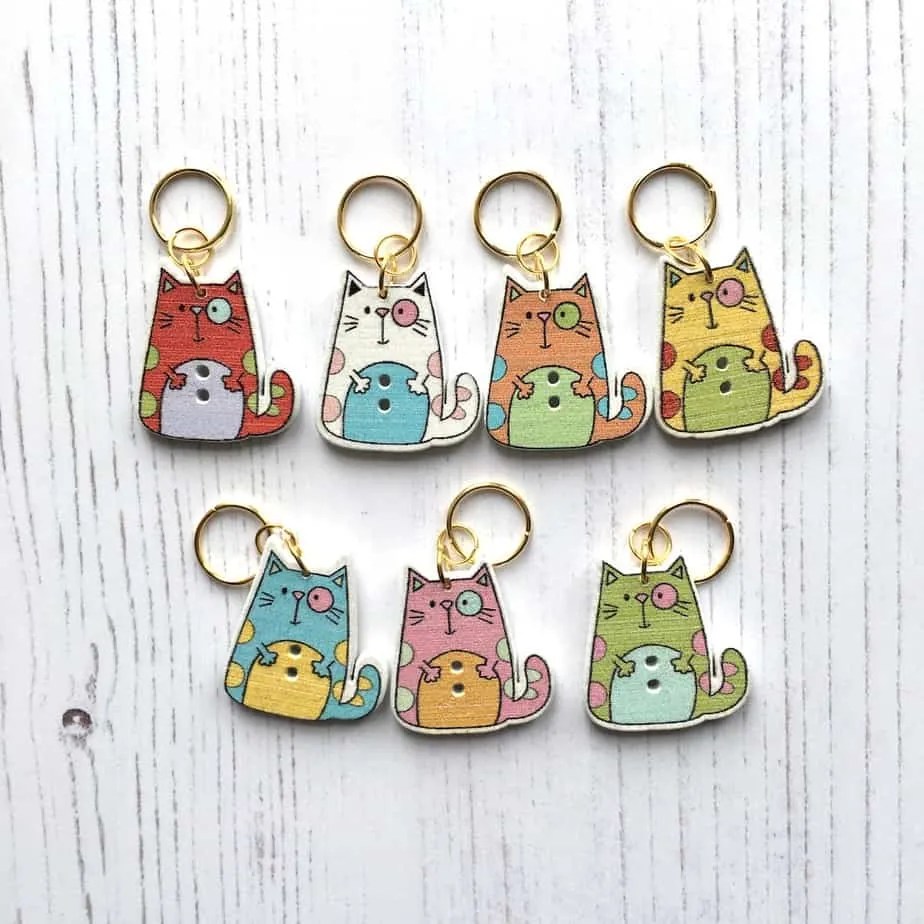 Cartoon Cat Stitch Marker - Set of 7 - Fun Knitting Place Marker ...