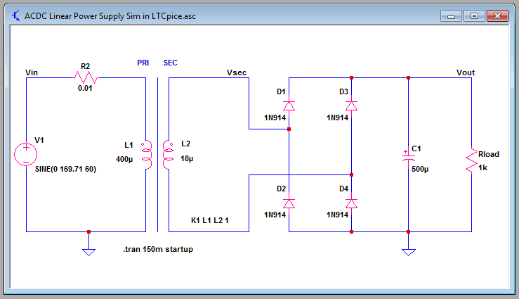 ACDC Linear Power Supply Simulation in LTSpice Step by Step Guide ...
