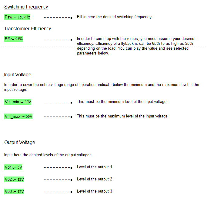 3 Outputs Discontinuous Flyback Converter Design Template-Mathcad | ElectronicsBeliever