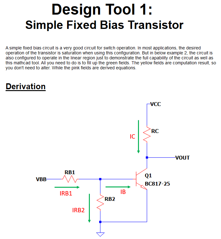 NPN Transistor Fixed Bias Circuit Design Template | ElectronicsBeliever