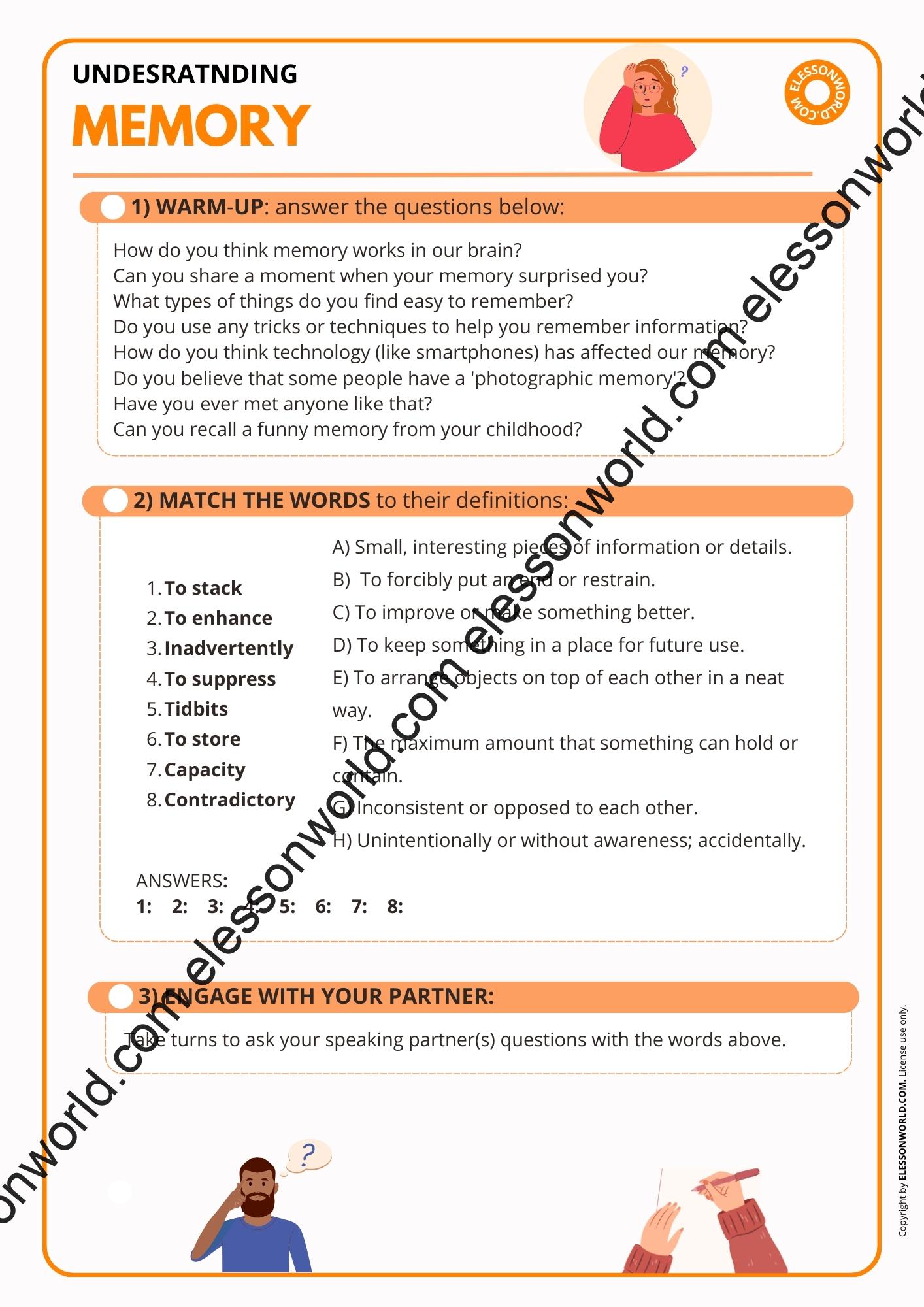Understanding Memory B2 C1 Esl Speaking Lesson On Memory Vocabulary