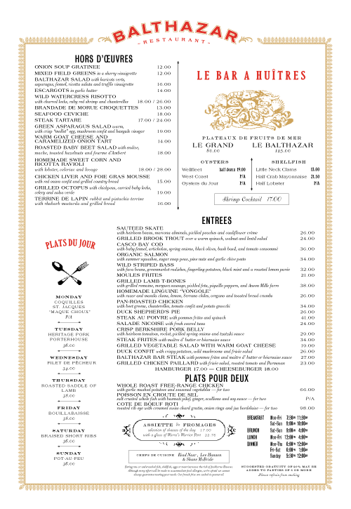 Balthazar menú diseñado por Mucca