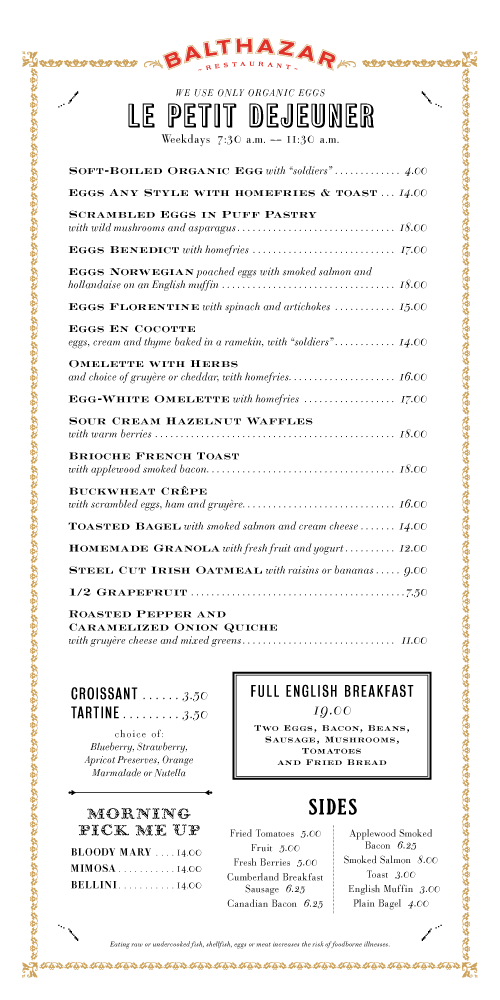 Balthazar menú diseñado por Mucca