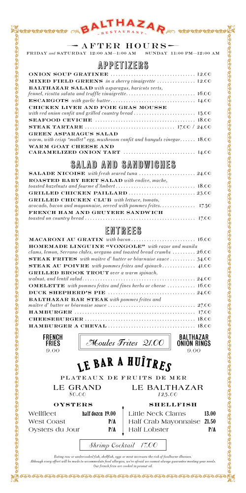 Balthazar menú diseñado por Mucca