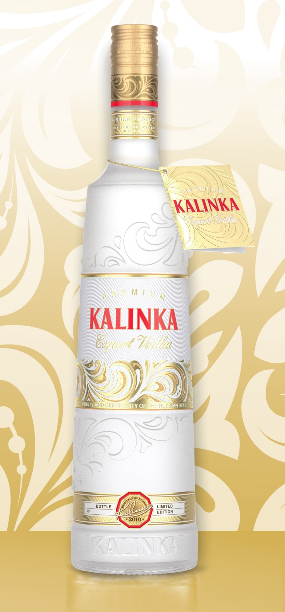 Vodka Kalinka: botella y etiqueta premium