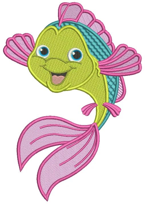 Cute Little Smiling Fish Filled Machine Embroidery Design Digitized Pa