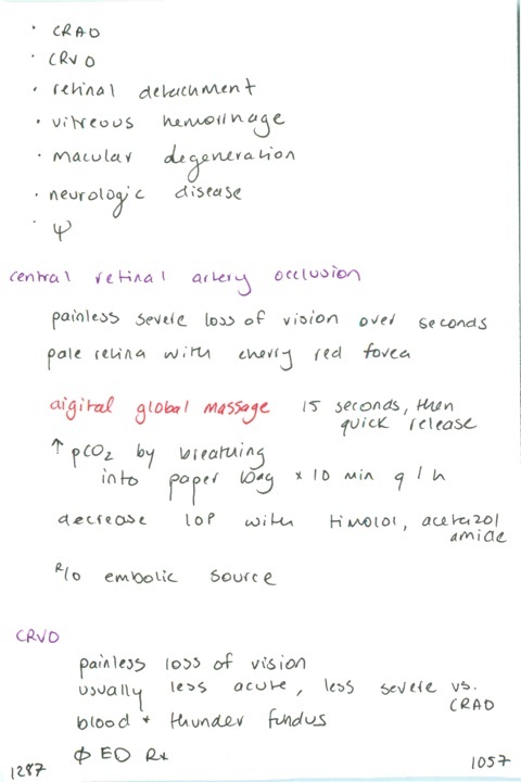 1287. Acute visual loss ddx // CRAO & CRVO s/sx, Rx – emupdates