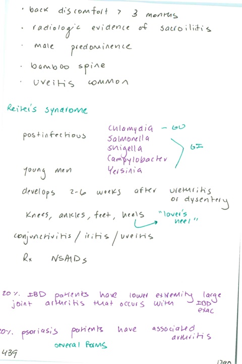 439. Features of ankylosing spondylitis / Features of Reiter's syndrome ...