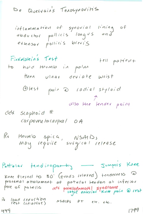 449. Pain over the radial styloid suggests which syndrome? Describe the ...