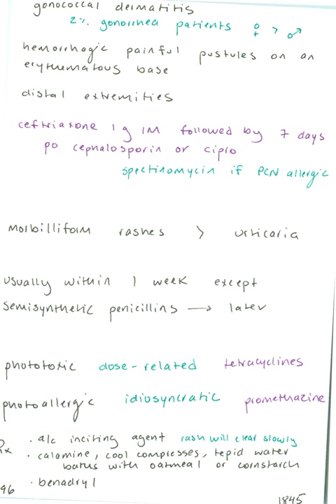 496. Arthritis + dermatitis suggests / Describe the dermatitis / Rx ...
