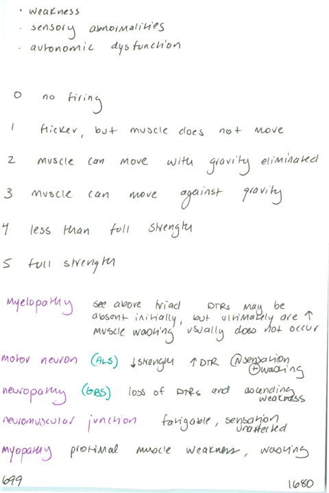 699. Three cardinal s&sx of spinal cord dysfunction / 0-5 motor ...