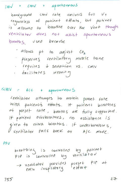 755. Define IMV ventilation (intermittent mandatory), reasons to use ...