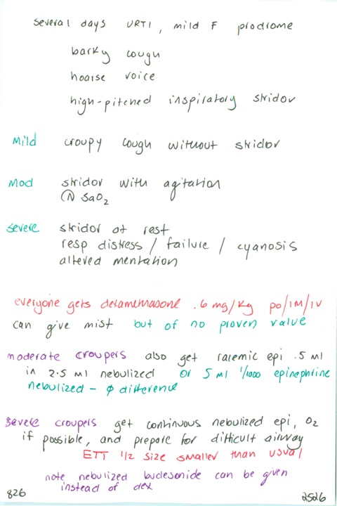 826. S/sx croup, criteria for mild/mod/severe classification of croup ...
