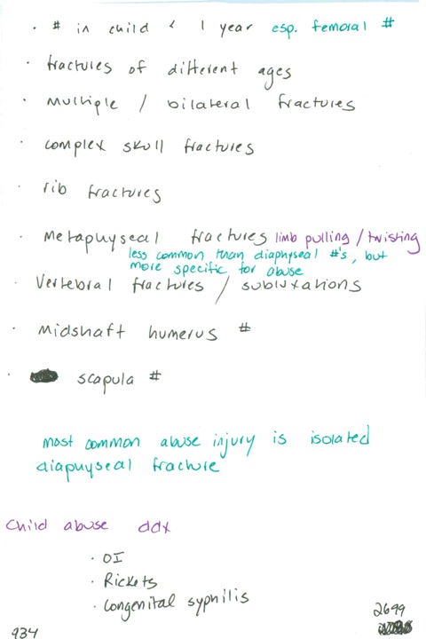 934. Fracture patterns suspicious for abuse / Most common injury ...