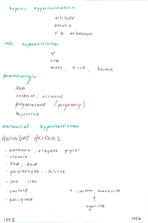 1353. Respiratory alkalosis etiologies // Anion gap acidosis etiologies ...