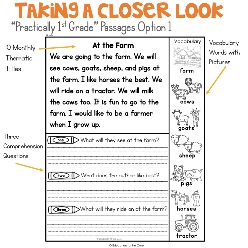 Practically 1st Grade Passages For October Education To The Core