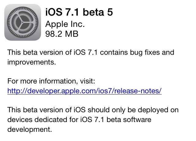 Apple lanza iOS 7.1 beta 5 para desarrolladores