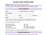Free Salon Client Intake Form Pdf Word