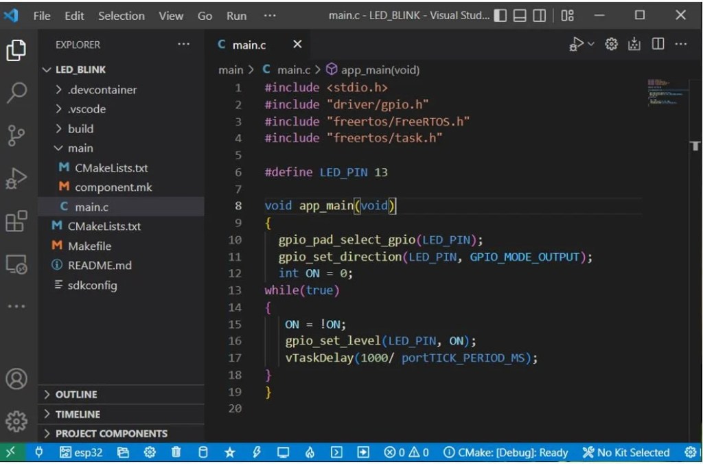 ESP32 GPIO with ESP-IDF with LED Blinking example