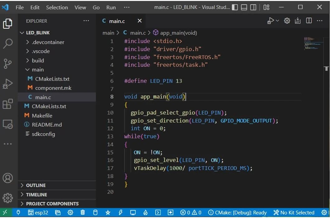 ESP32 GPIO with ESP-IDF with LED Blinking example